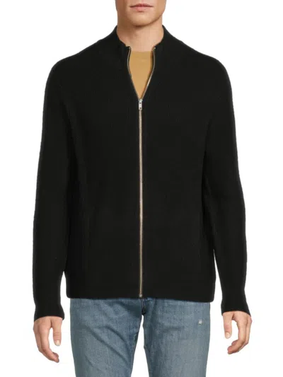 Magaschoni Men's Solid Cashmere Zip Cardigan In Black | ModeSens