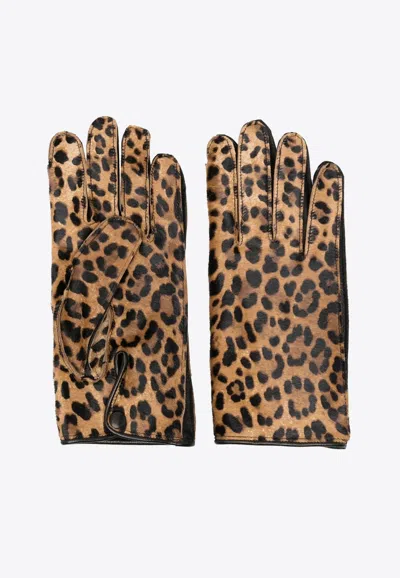 Maison Margiela All-over Leopard Print Gloves In Brown | ModeSens