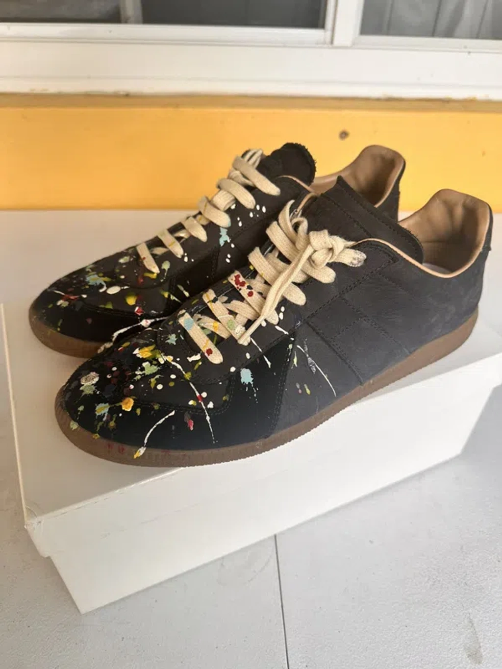 Pre-owned Maison Margiela Replica Paint Splatter Gats Shoes In Black ...