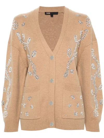 Maje Rhinestone-embellished Cardigan In Neutrals | ModeSens