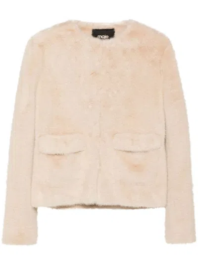 Maje Round-neckline Faux-fur Jacket In Neutrals | ModeSens