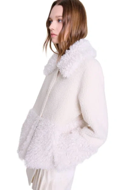 Maje Short Fake Fur Coat In Ecru | ModeSens