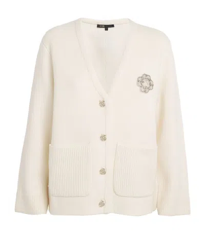 Maje Wool-blend Embellished Cardigan In White | ModeSens