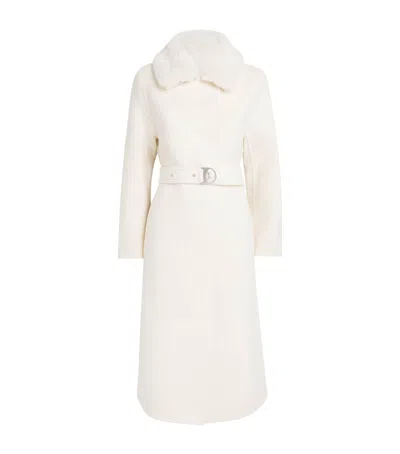 Maje Wool-blend Faux-fur-collar Coat In White | ModeSens