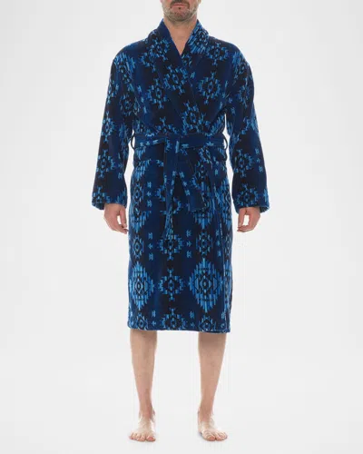 Majestic Men's Southwest Terry Velour Shawl Robe In Blue | ModeSens