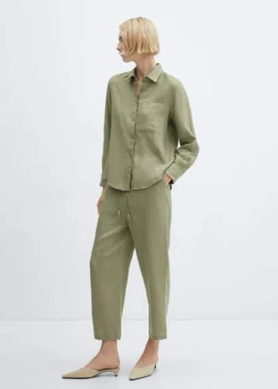 Mango 100% Linen Pants Green | ModeSens
