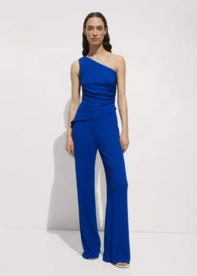 Mango Asymmetric Ruched Top Blue | ModeSens