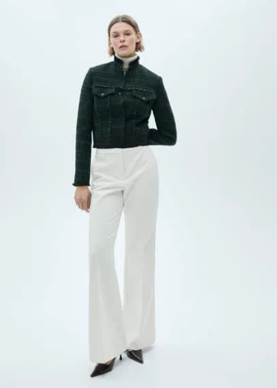 Mango High Collar Tweed Jacket Dark Green | ModeSens