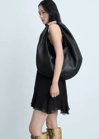 Mango Leather Bag With Metallic Detail Black | ModeSens