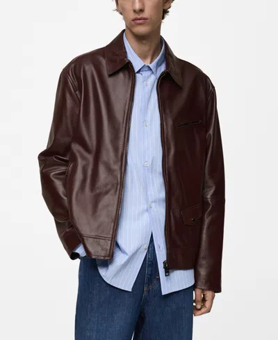 Mango Men's Nappa Leather Jacket In Burgundy | ModeSens