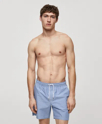 Mango Men's Seersucker Striped Drawstring Swimsuit In Ink Blue | ModeSens