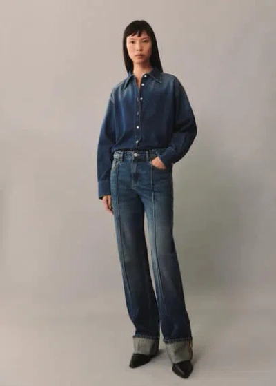 Mango Oversize Denim Shirt Dark Blue | ModeSens