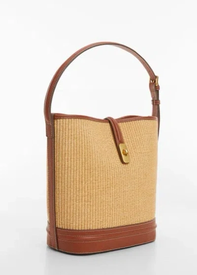 Mango Raffia-effect Bucket Bag Leather | ModeSens