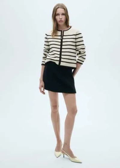 Mango Striped Knitted Jacket Ecru | ModeSens