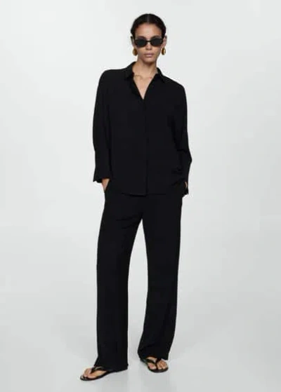 Mango Textured Flowy Blouse Black | ModeSens