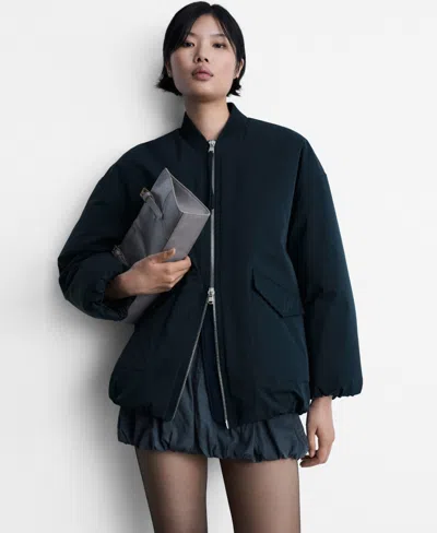 Mango Women's Double Zip Bomber Jacket In Dark Navy | ModeSens
