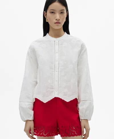 Mango Women's Embroidered Details Cotton Blouse In White | ModeSens