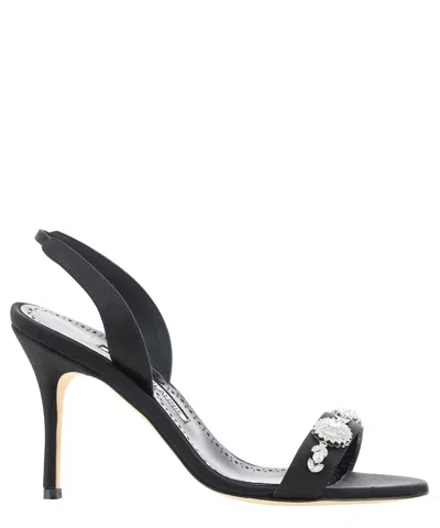 Manolo Blahnik Lamisan 缎面缀饰裹踝高跟凉鞋（9厘米） In Schwarz | ModeSens