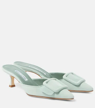 Manolo Blahnik Maysale 50 Suede Mules In Grün | ModeSens