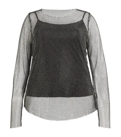 Marina Rinaldi Embellished Mesh Blouse In Black | ModeSens