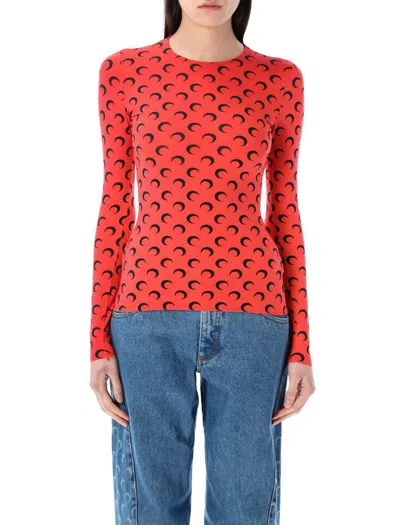 Marine Serre Moon Allover Crew Neck Top In Red | ModeSens