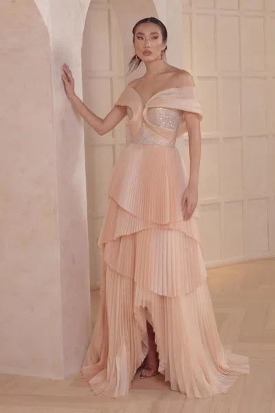 Mark Bumgarner Tiered Pleated Gown In Pink | ModeSens