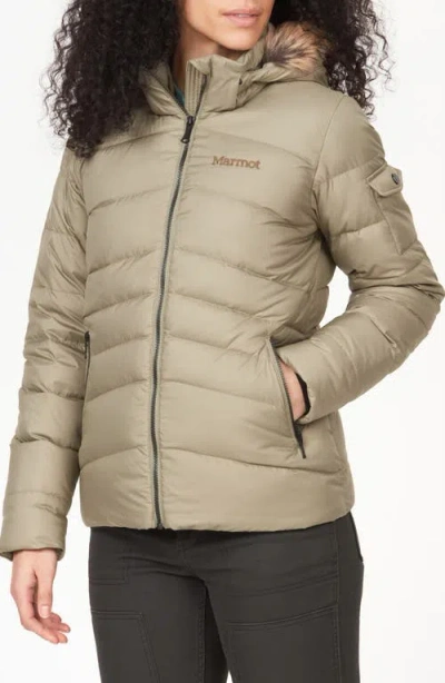 Marmot Ithaca 700 Fill Power Down Hooded Jacket With Faux Fur Trim In Vetiver | ModeSens