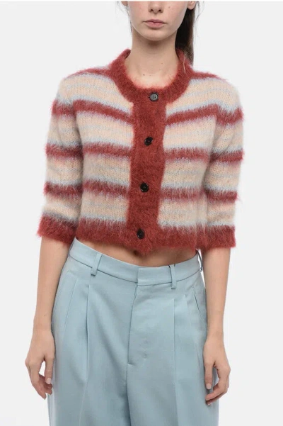 Marni Fuzzy Wuzzy Mohair Blend Cardigan With Awning Stripe Motif In ...