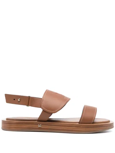Max Mara Embossed-logo Leather Sandals In Brown | ModeSens