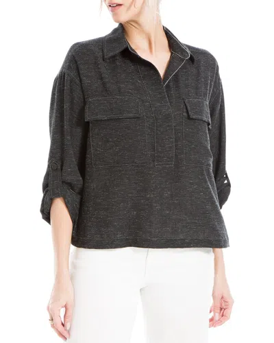 Max Studio 3/4-sleeve Linen-blend Top In Black | ModeSens