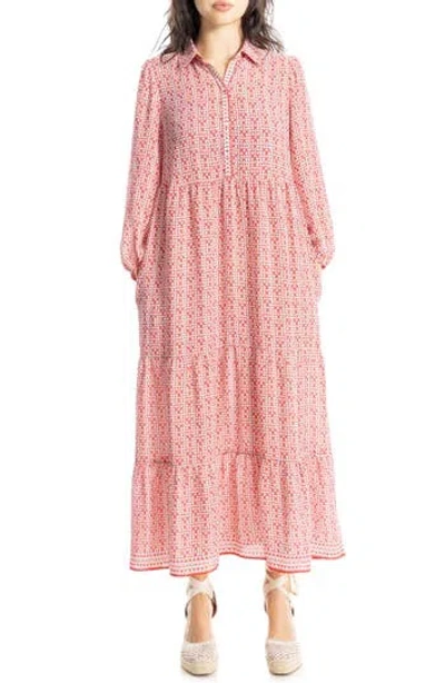 Max Studio Crepe Tiered Maxi Dress In Ruby/cream | ModeSens