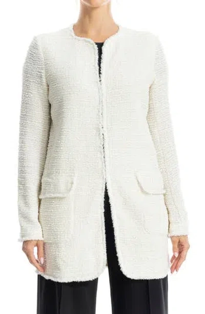 Max Studio Frayed Longline Tweed Jacket In Cream | ModeSens