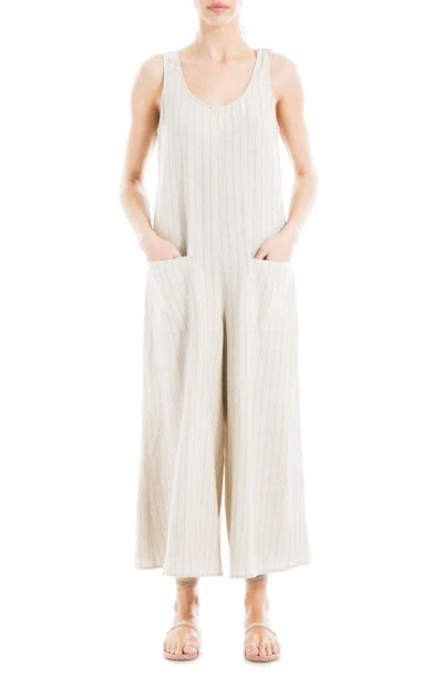 Max Studio London Yarn Dye Stripe Linen Blend Jumpsuit In Natural ...