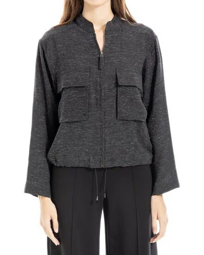 Max Studio Zip Front Linen-blend Jacket In Grey | ModeSens