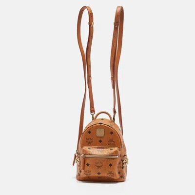 Pre-owned Mcm Cognac Visetos Coated Canvas Mini Stark Bebe Boo Backpack ...