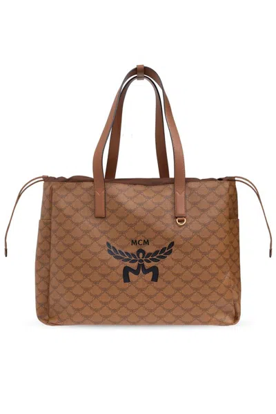 Mcm Monogram Printed Tote Bag In Brown | ModeSens
