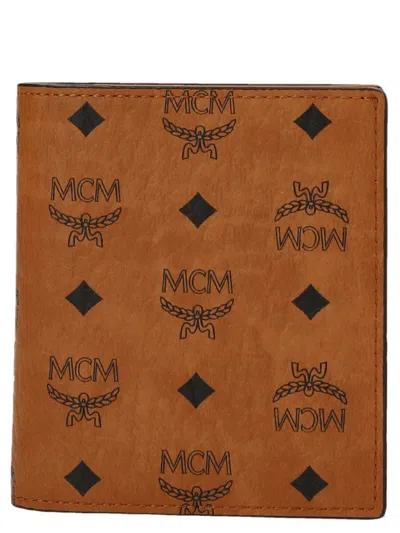 Mcm Mini Monogram Bi-fold Logo Stitch Cardholder In Brown | ModeSens