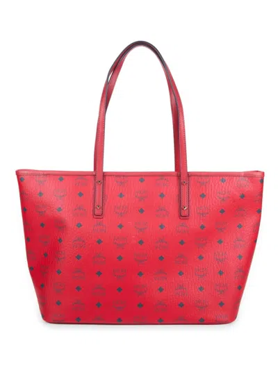 Mcm Women's Aren Visetos Monogram Coated Canvas Tote In Candy Red ...