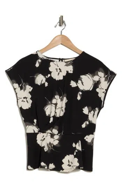 Melloday Short Sleeve Gathered Peplum Top In Black Floral | ModeSens