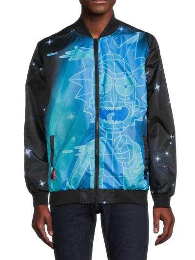Members Only Men's Rick & Morty Graphic Bomber Jacket In Black | ModeSens