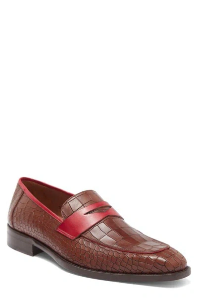 Mezlan Croc Embossed Loafer In Dark Cognac | ModeSens