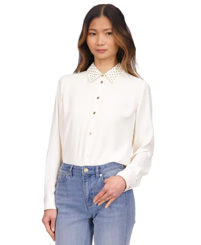 Michael Kors Michael Women's Embellished Button-front Top In Bone ...