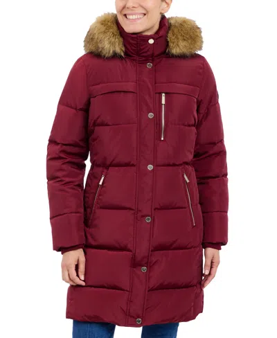 Michael Kors Michael Women's Faux-fur-trim Hooded Puffer Coat, Created For Macy's In Dark Brandy ...