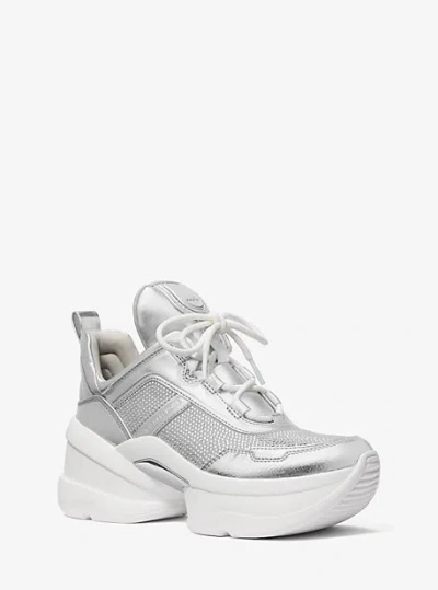 Michael Kors Olympia Crystal Embellished Trainer In Silver | ModeSens