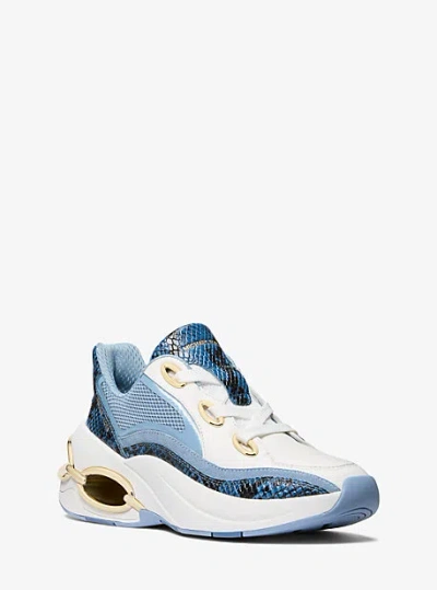 Michael Kors Toni Mixed-media Trainer In Blue | ModeSens