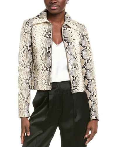 Michael Kors Zip Front Python-embossed Leather Jacket In Brown | ModeSens