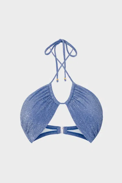 Milly Cabana Shimmer Halter Bikini Top In Blue | ModeSens