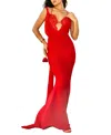Miss Circle Ulanda Chiffon Lace Backless Maxi Train Dress In Red | ModeSens