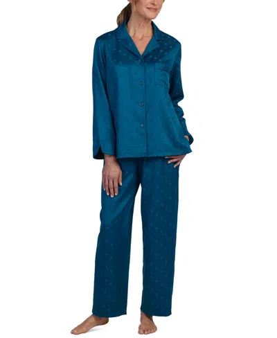 Miss Elaine Women's 2-pc. Notched-collar Pajamas Set In Teal | ModeSens