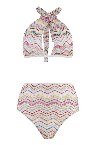 Missoni Zigzag Pattern Halterneck Bikini Set In White | ModeSens